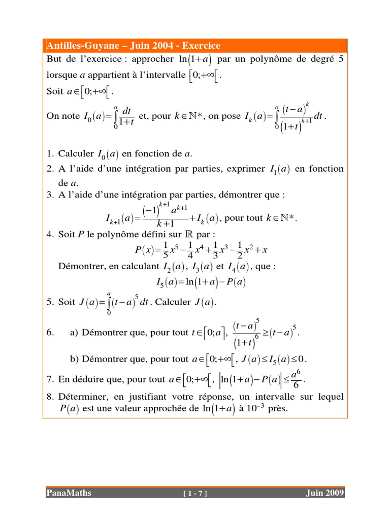 Approche polynomiale du logarithme | PDF | Intégral | Analyses
