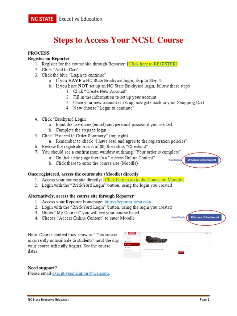 Accessing Your NCSU Course Steps | PDF