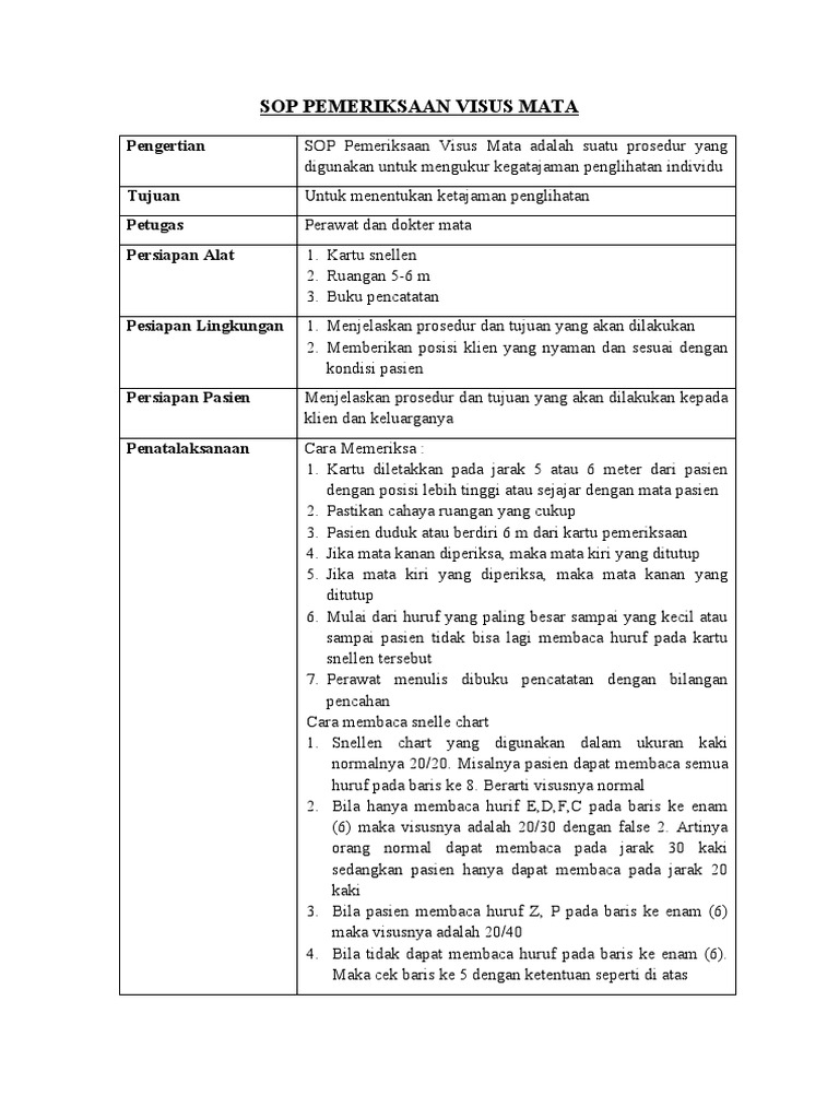 Sop Pemeriksaan Visus Mata | PDF