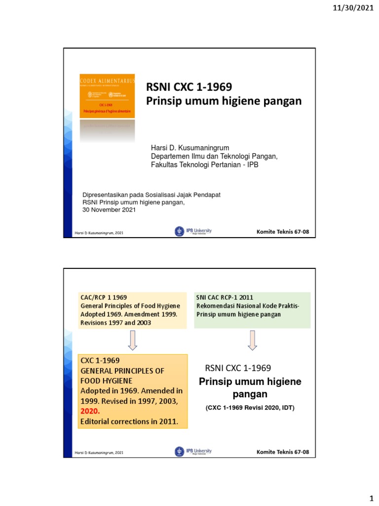 Sosialisasi Prinsip Higiene Pangan Dan HACCP 30 Nov - Harsi DK IPB | PDF | Teknologi & Rekayasa