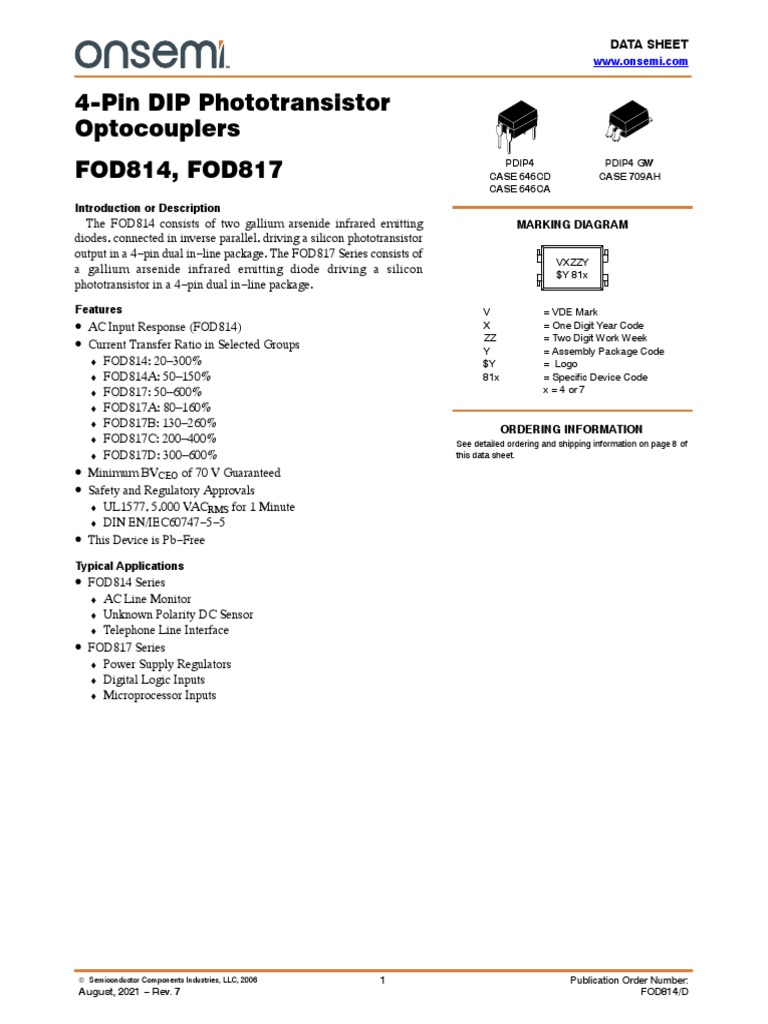 4-Pin DIP Phototransistor Optocouplers FOD814, FOD817: Introduction or ...