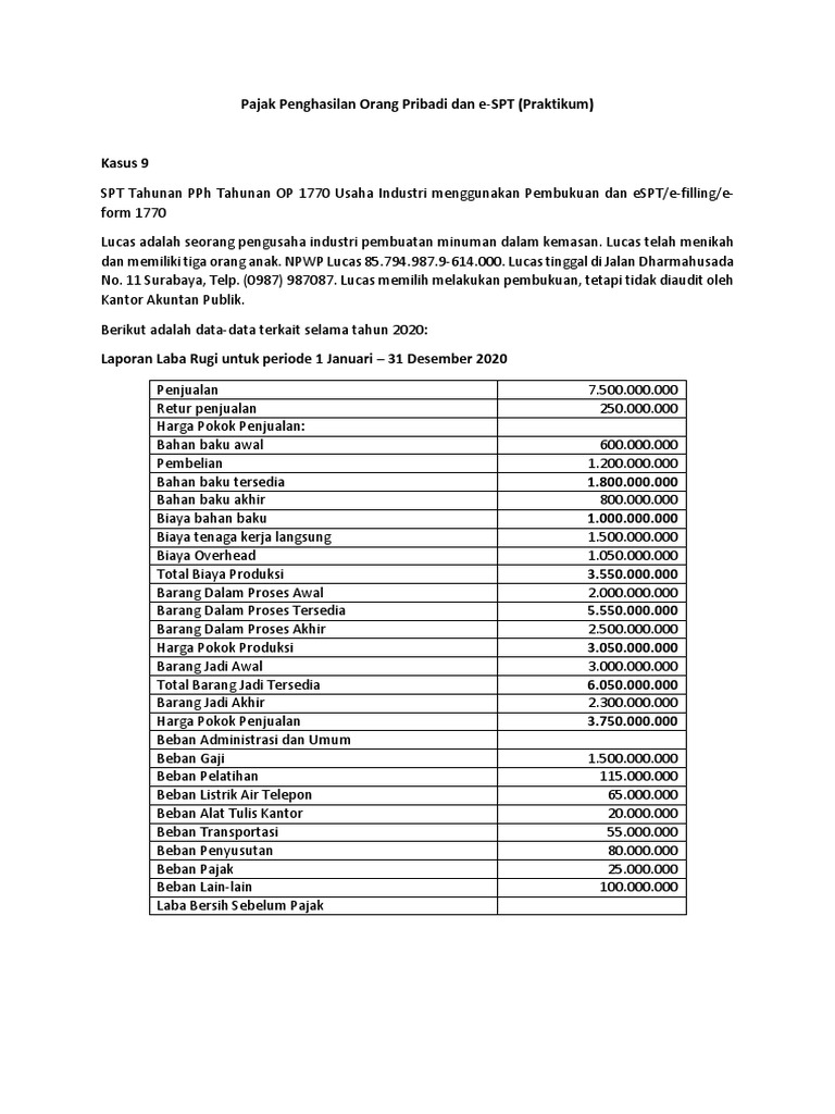 Pajak Penghasilan Lucas: SPT 1770 Usaha | PDF | Pengelolaan Keuangan & Uang