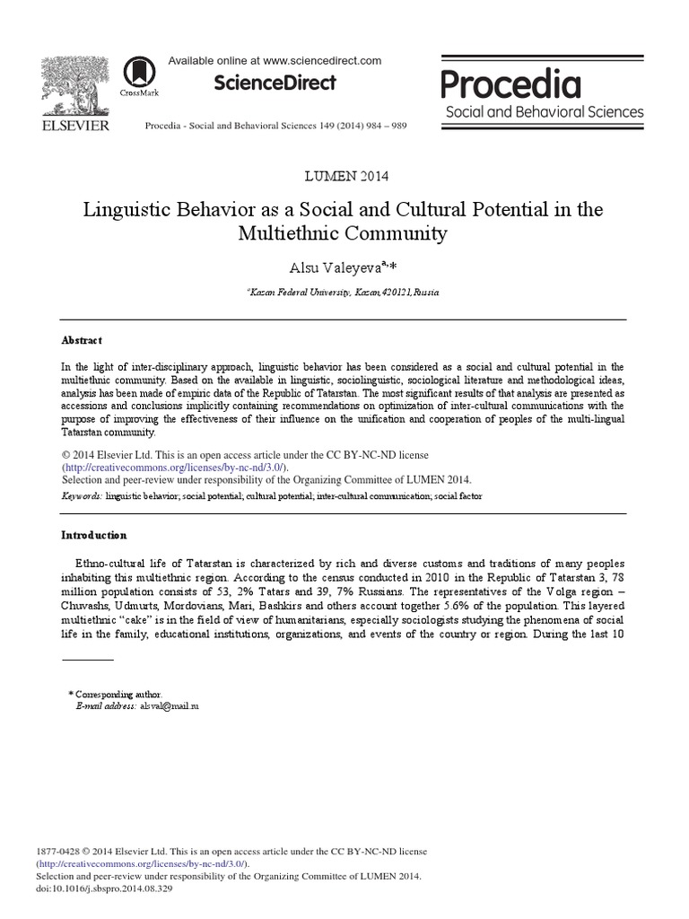 Linguistic Behavior As A Social and Cultural Potential in The ...