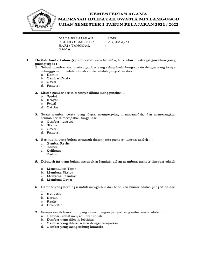 Soal Ujian SBP Kelas 5 Semester 1 2021 | PDF