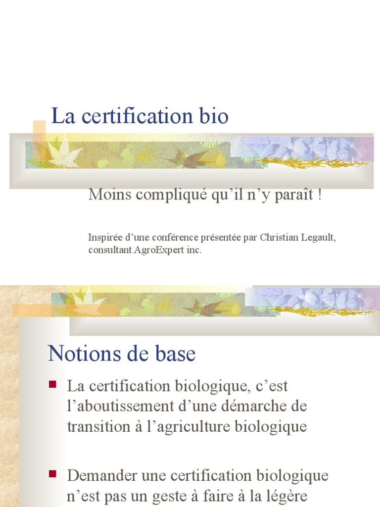 Certification Bio : Guide Pratique | PDF | Agriculture biologique ...