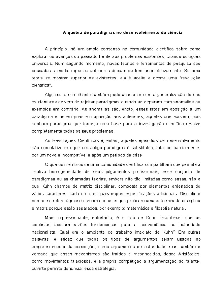 RESENHA A Quebra de Paradigmas No Desenvolvimento Da Ciência | PDF ...