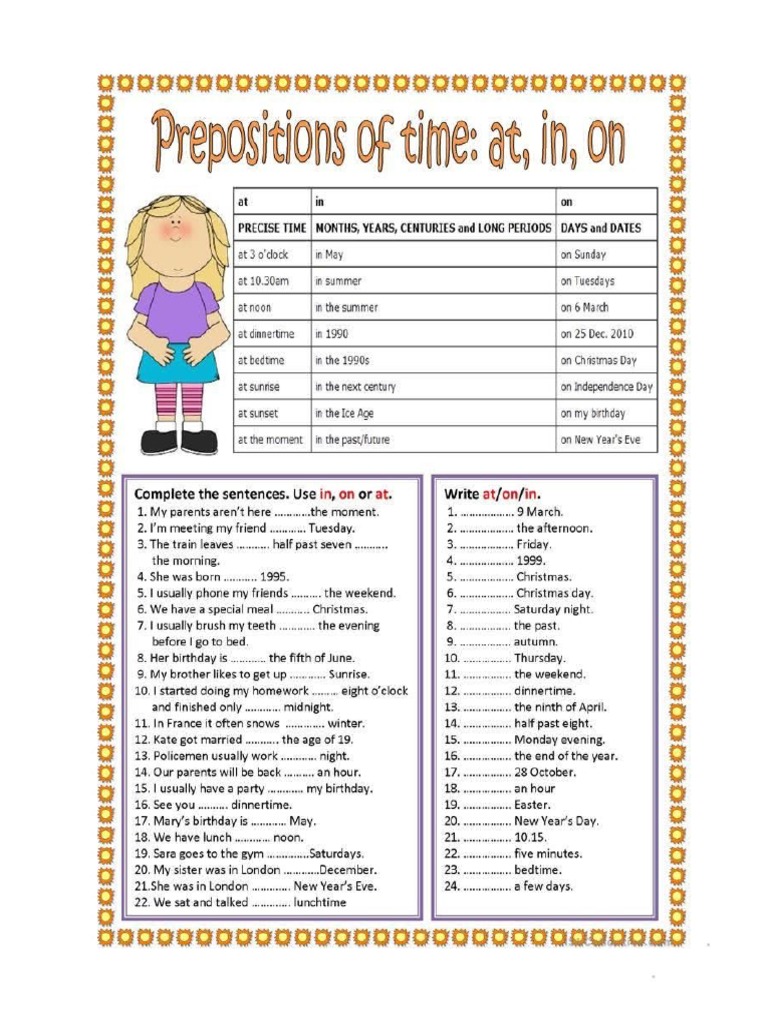 Prepositions of Time - Worksheet | PDF