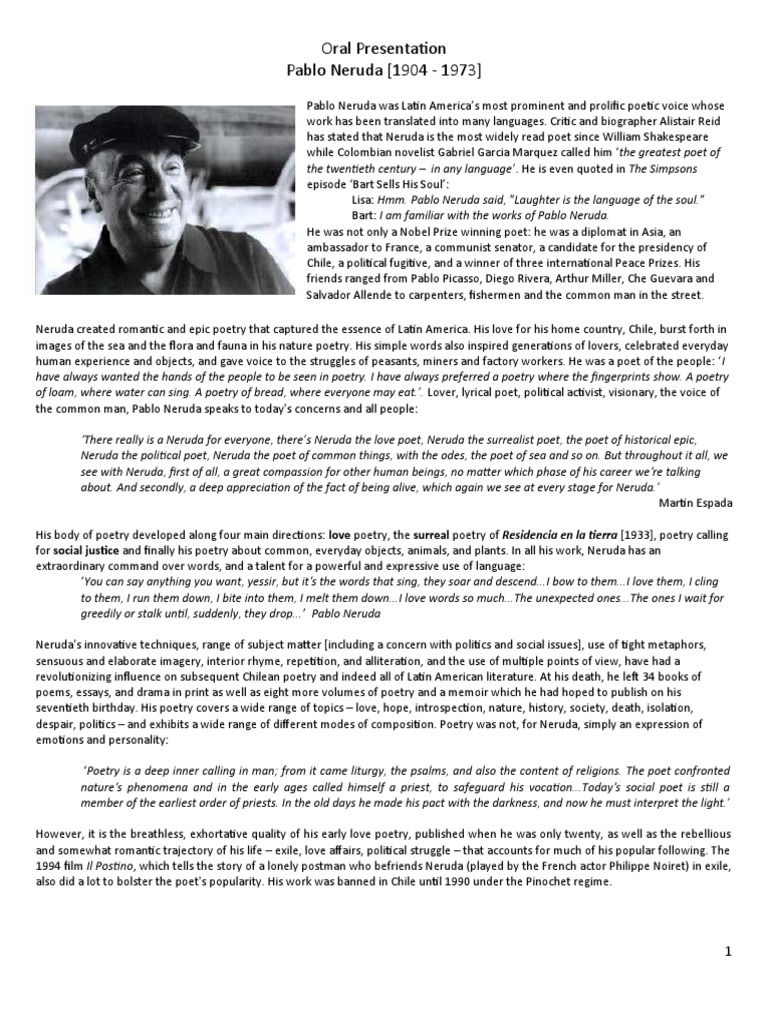 A Guide to Understanding the Revolutionary Poetry of Pablo Neruda | PDF ...
