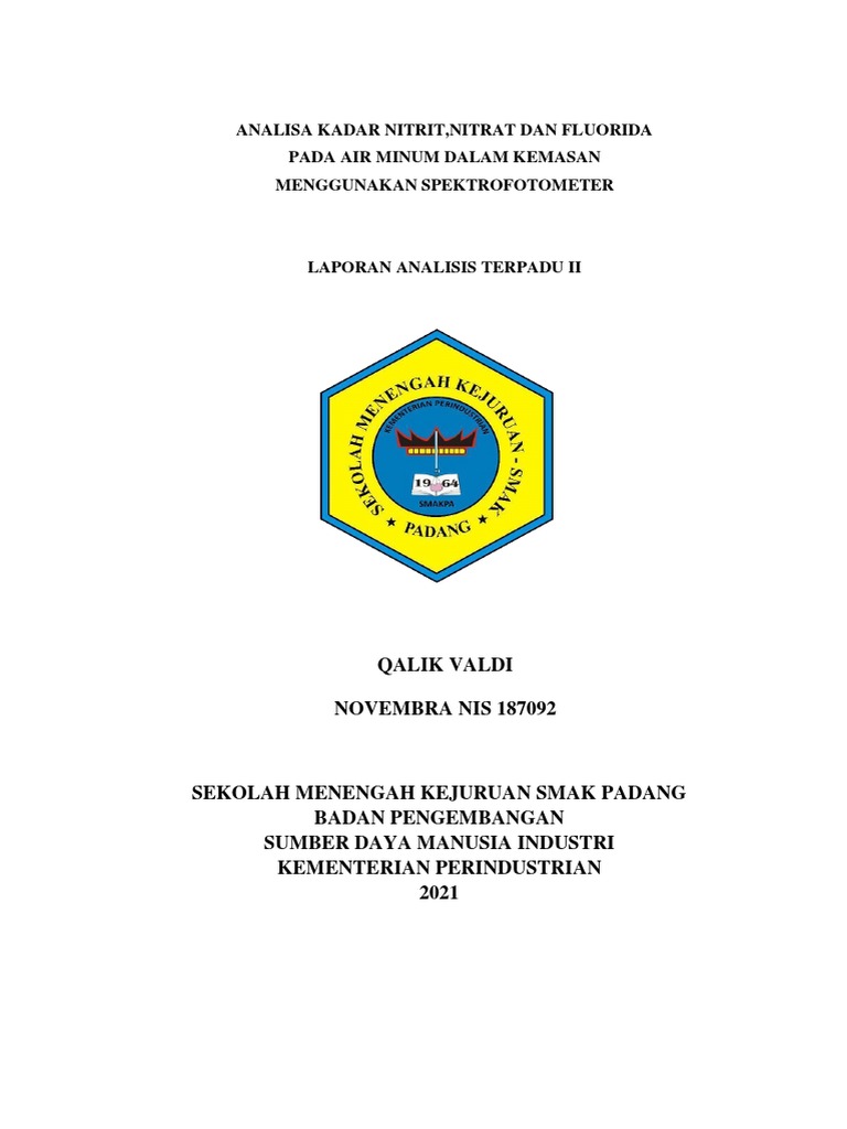 Laporan AT II Pengecekan Kadar Nitrit, Nitrat Dan Fluorida | PDF ...