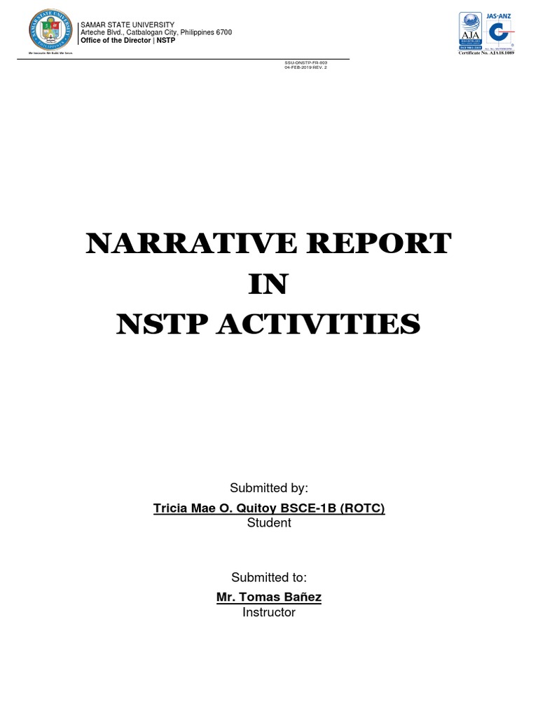 Narrative Report IN NSTP Activities: Tricia Mae O. Quitoy BSCE-1B (ROTC ...
