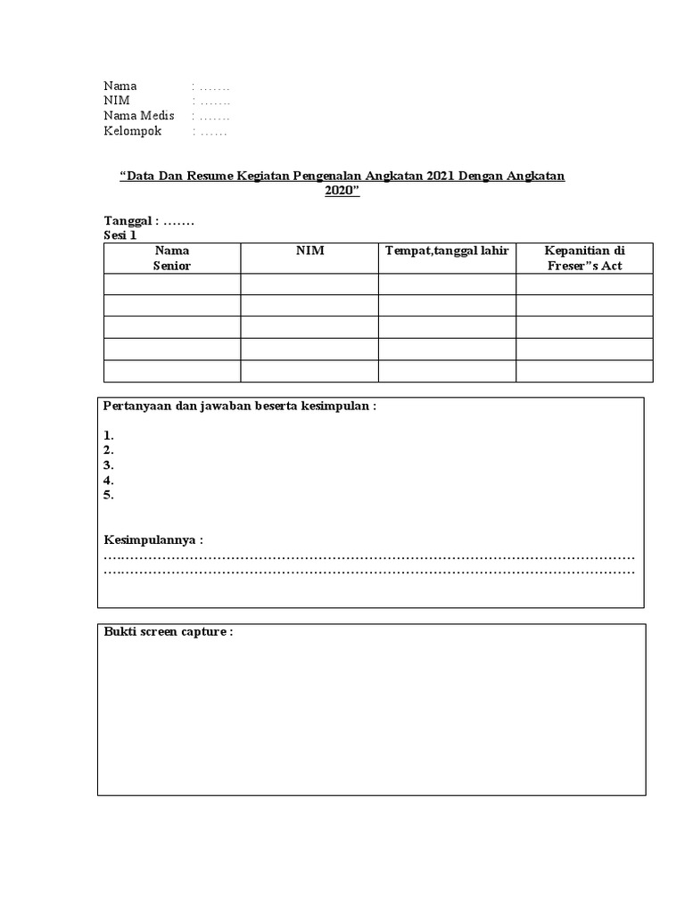 Format Tabel Perkenalan | PDF