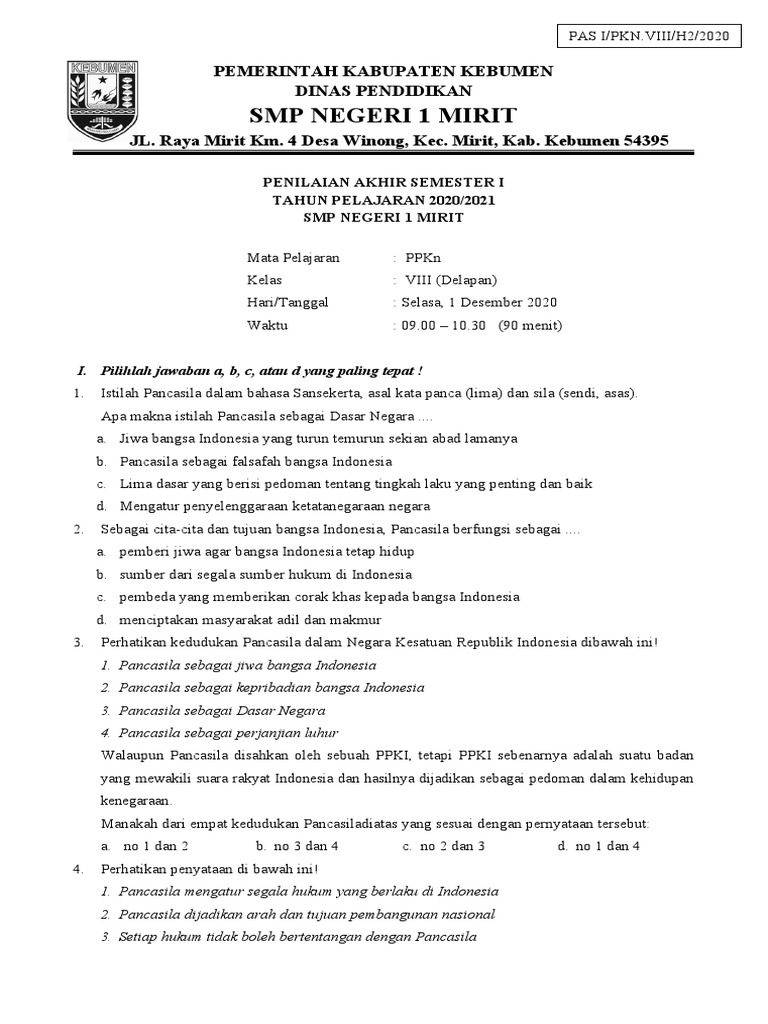 Soal PAS PKN Kelas 8 | PDF
