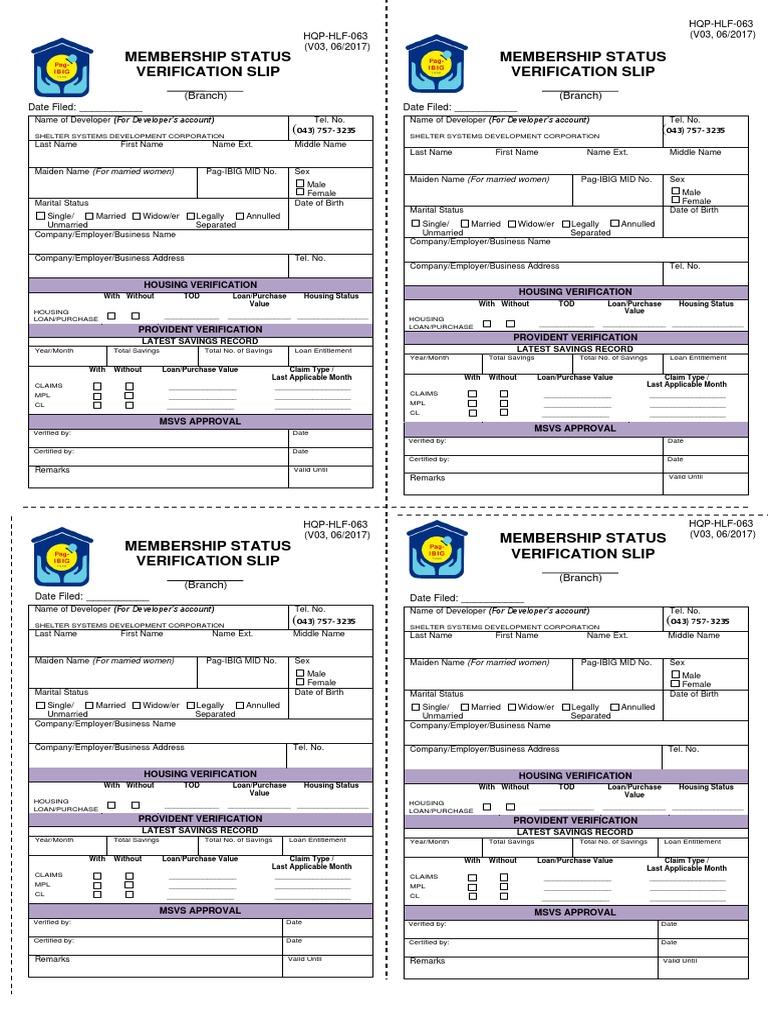 Membership Status Verification Slip Membership Status Verification Slip ...