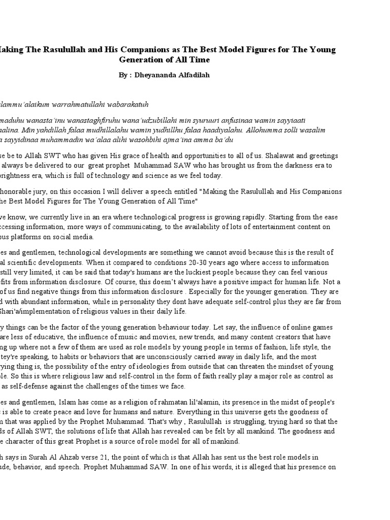 English Speech, By: Dheyanaa | PDF | Prophets And Messengers In Islam ...