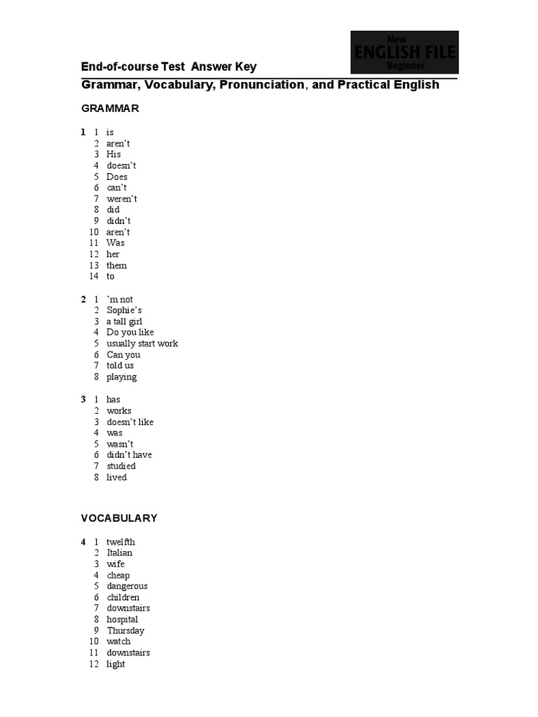 End-of-Course Test Answer Key | PDF | Speech | Applied Linguistics