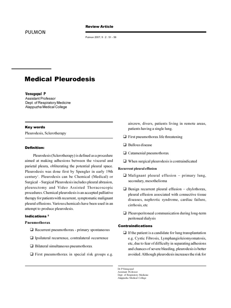 pleurodesis | Medical Specialties | Clinical Medicine