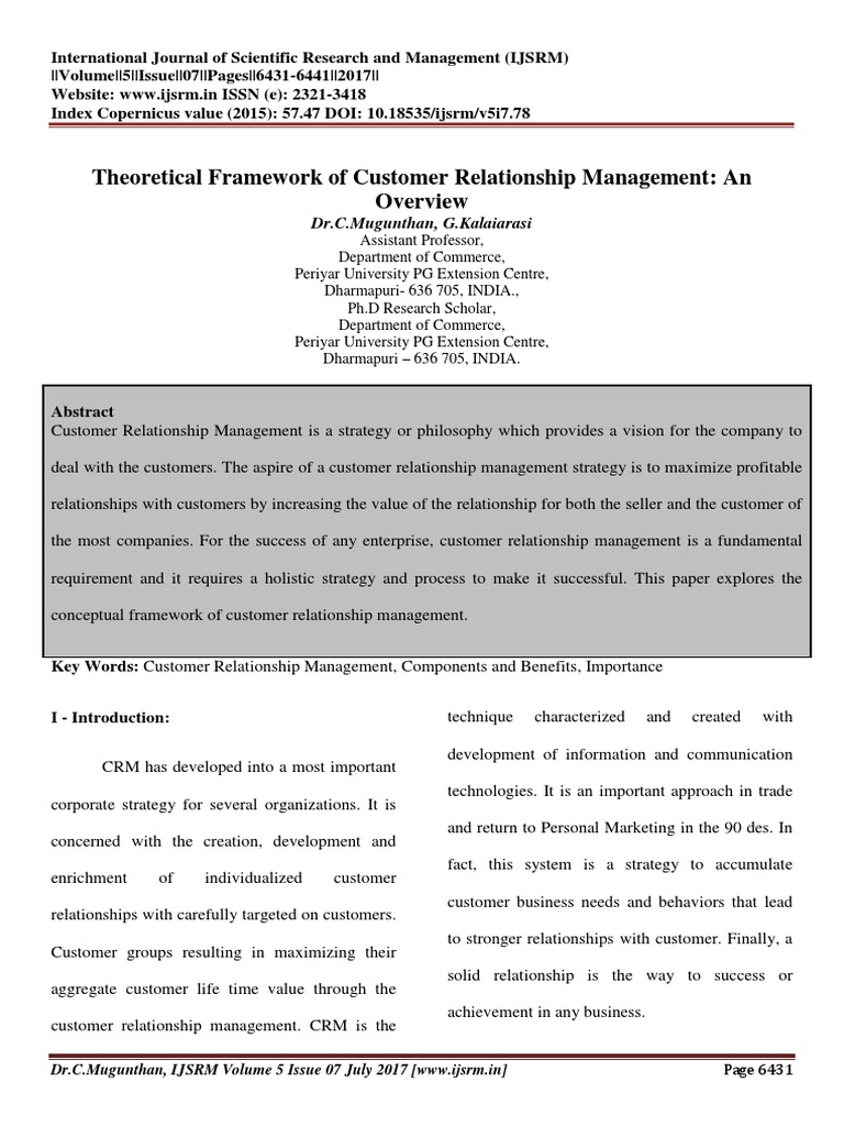 Theoretical Framework of Customer Relationship Management: An | PDF ...