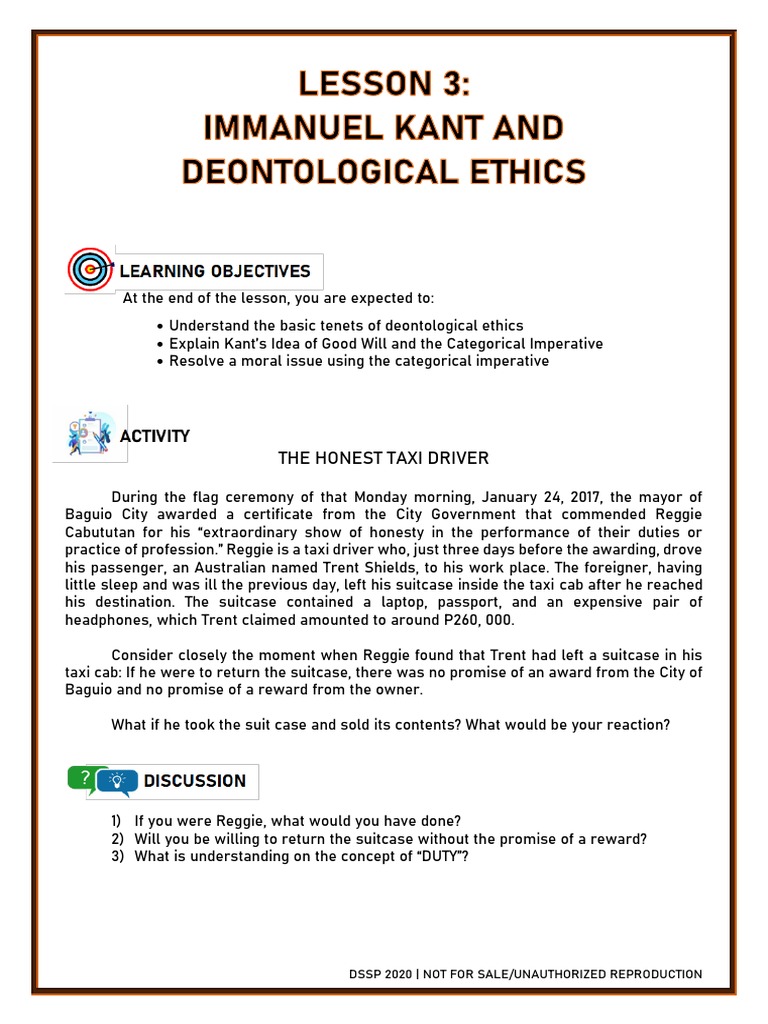 Lesson 3 Kantian Ethics | PDF | Immanuel Kant | Autonomy