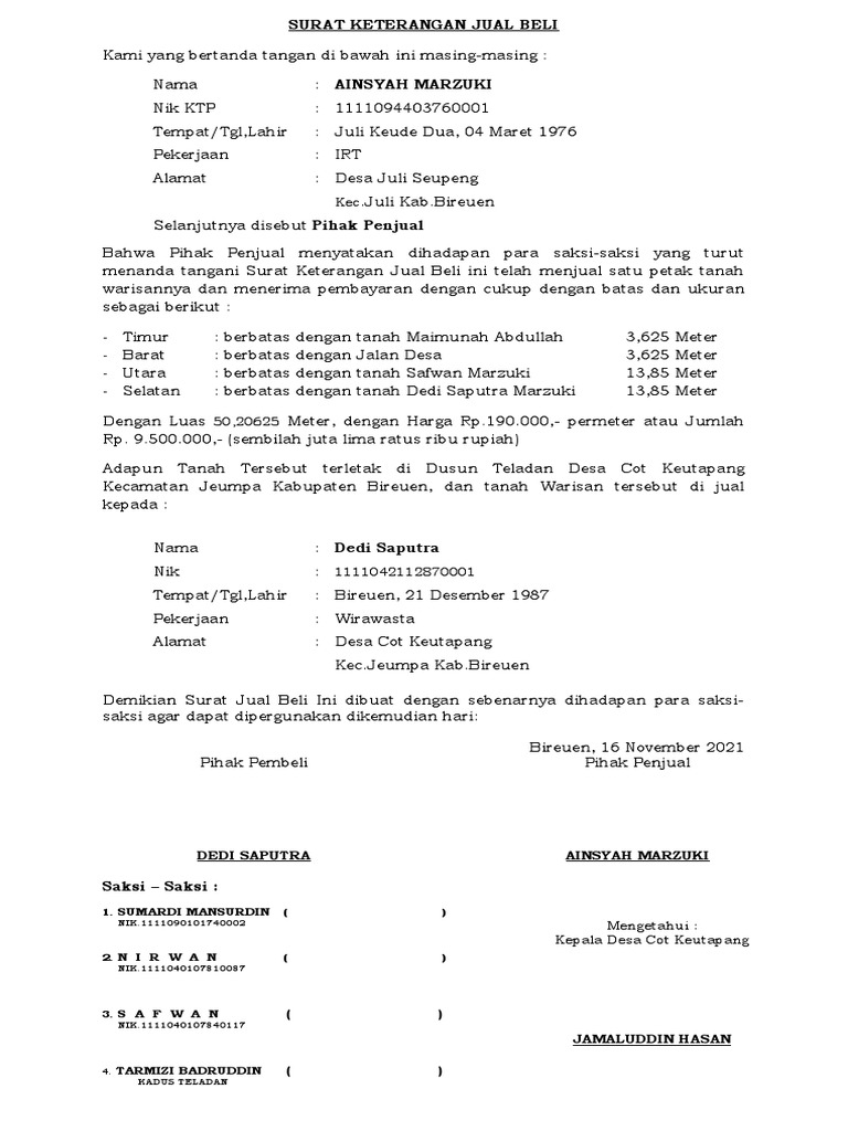 Surat Pernyataan Pembagian Warisan | PDF