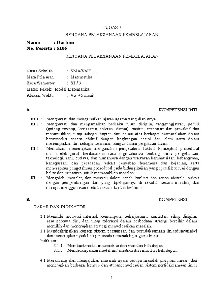 RPP MODEL (PROJECT BASED LEARNIG - PJBL) L) | PDF