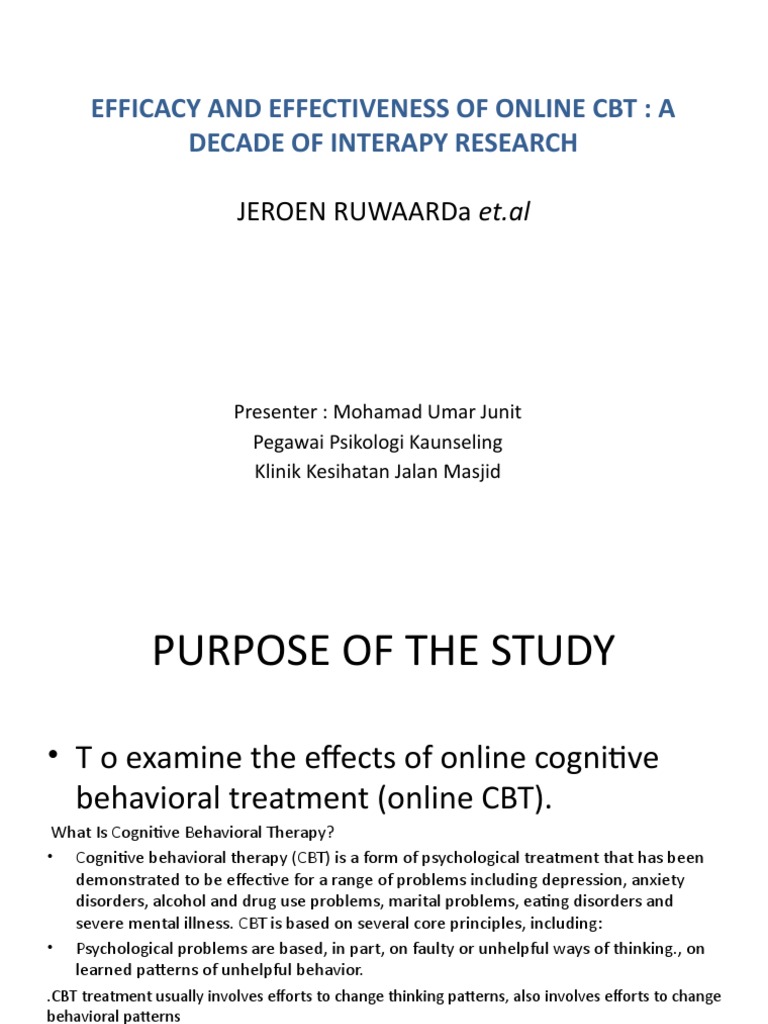 Efficacy and Effectiveness of Online CBT | PDF | Cognitive Behavioral ...