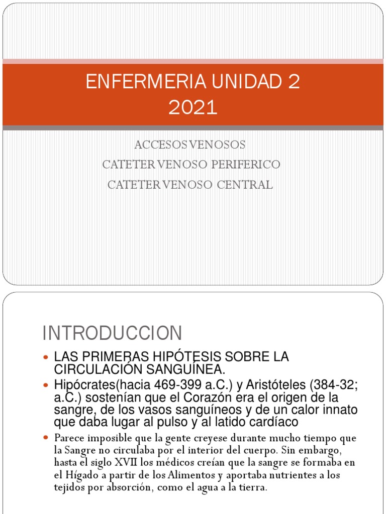 Enfermeria Unidad 2 2021: Accesos Venosos Cateter Venoso Periferico Cateter Venoso Central | PDF ...