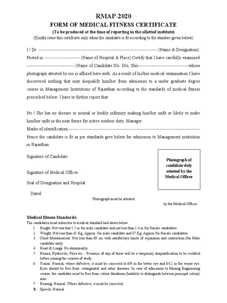 Medical Fitnees Certificate 2020 | PDF | Diseases And Disorders ...