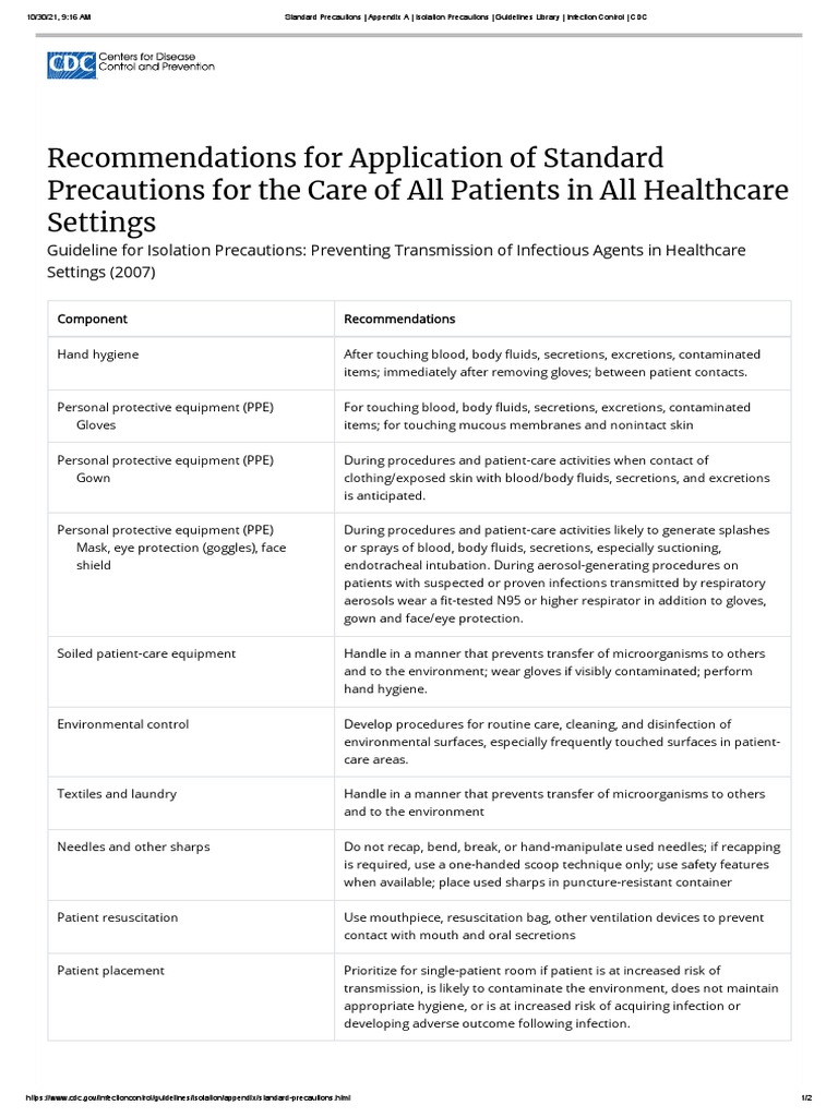 Standard Precautions - Appendix A - Isolation Precautions - Guidelines ...