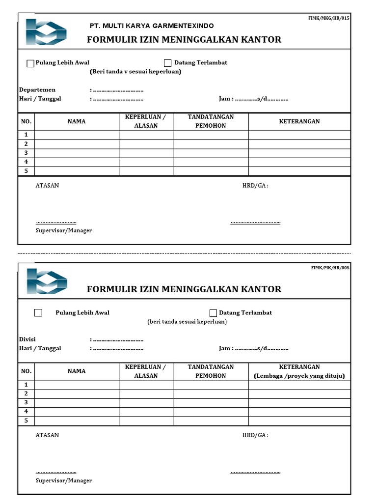 004-Form Ijin Tidak Masuk Kerja | PDF