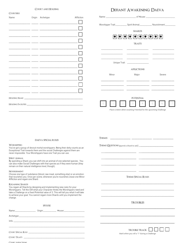 Daeva Character Sheet Guide | PDF