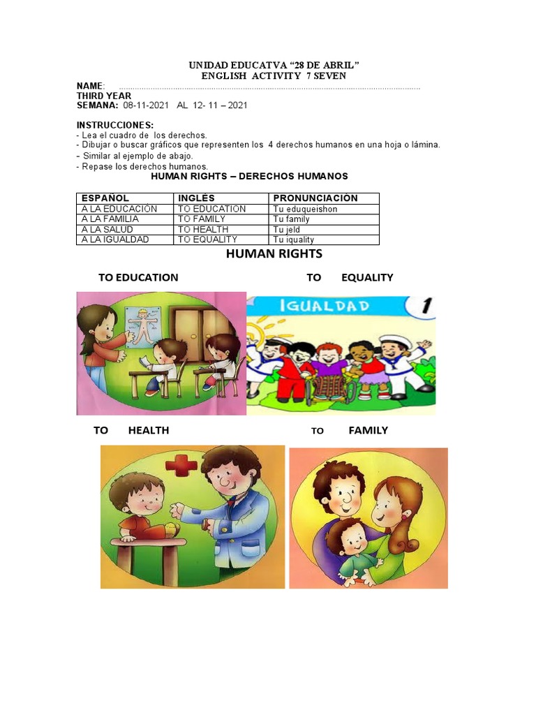 Actividad de Inglés: Derechos Humanos | PDF | Salud y bienestar