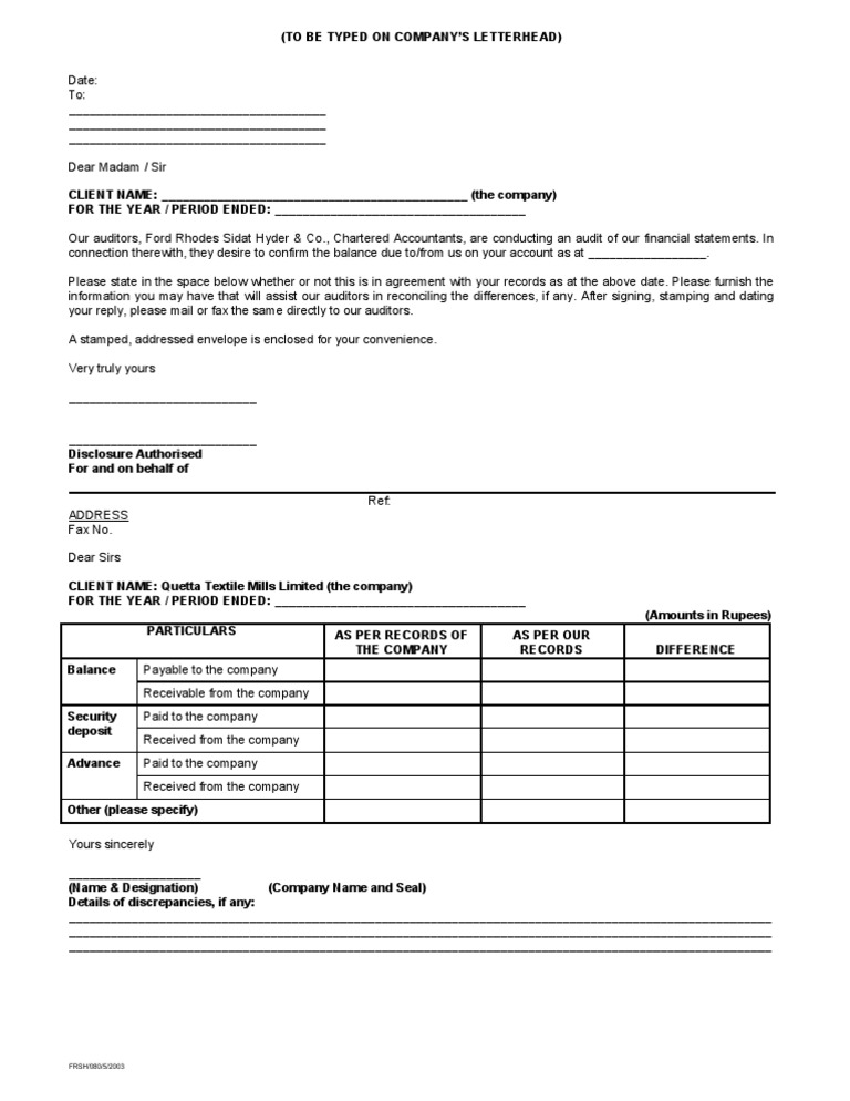 General Balance Confirmation Format | PDF | Service Industries | Business