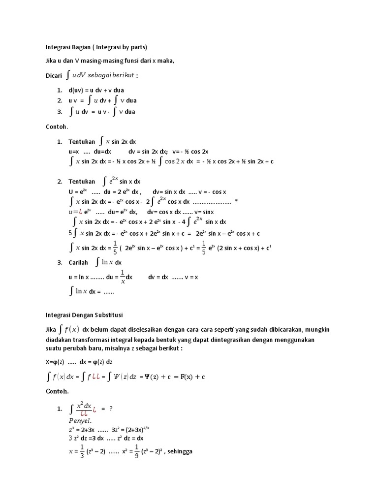 Integral by Parts Dan Substitusi | PDF | Metode & Bahan Ajar