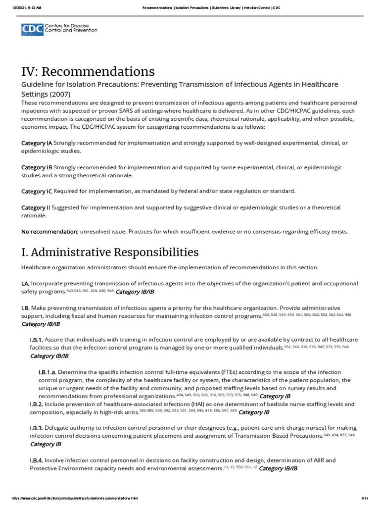 Recommendations - Isolation Precautions - Guidelines Library ...