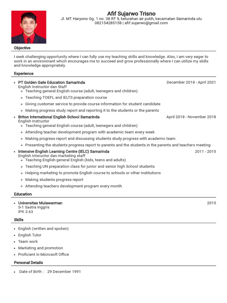 Afif Sujarwo Trisno: Objective | PDF | Career & Growth