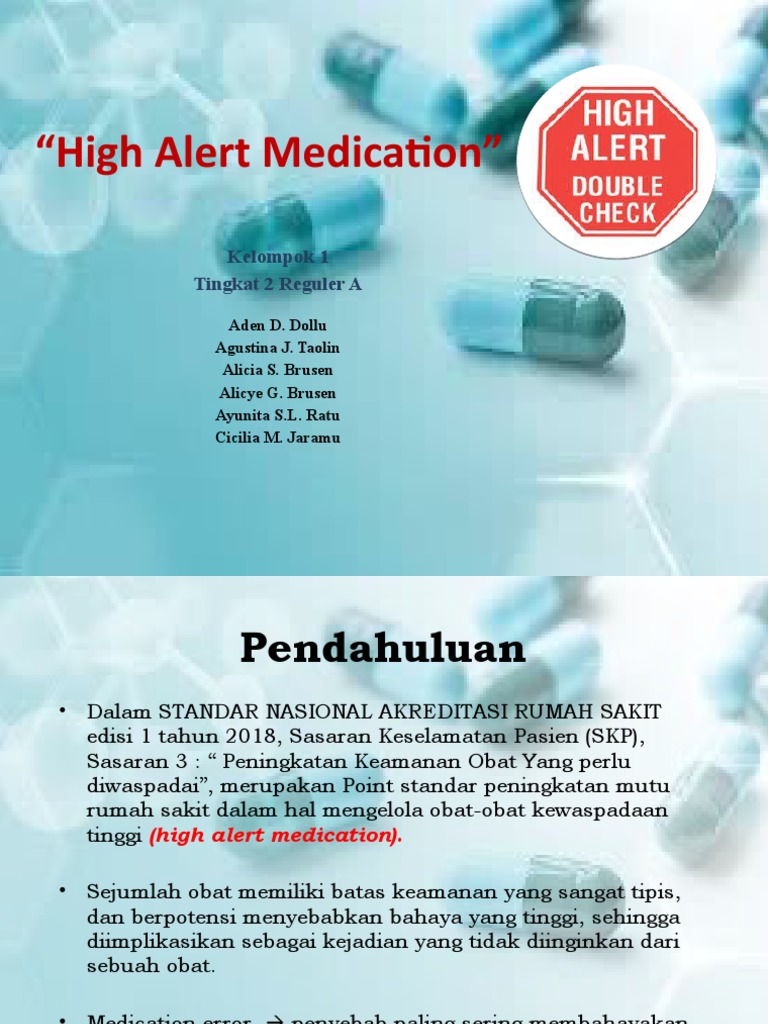 MENGENAL OBAT-OBAT YANG TERGOLONG HIGH ALERT DI RUMAH SAKIT | PDF