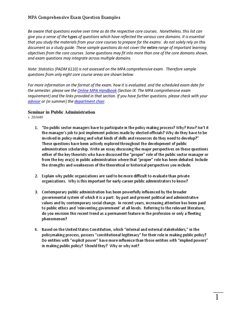 MPA Exam Question Samples and Insights | PDF
