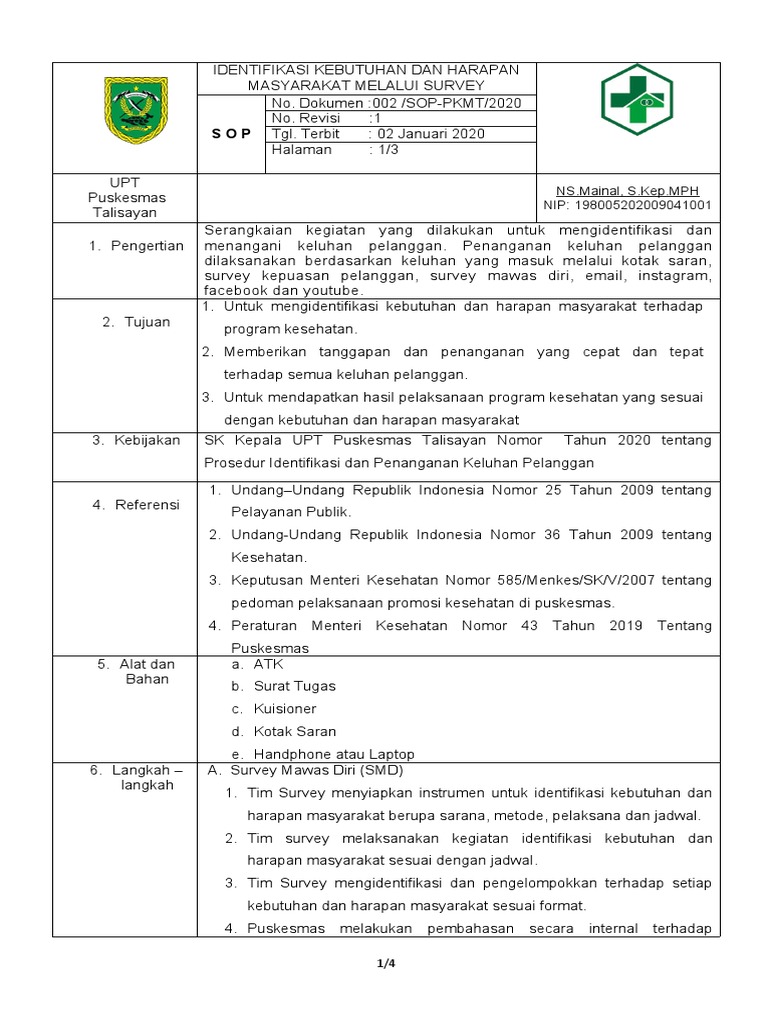 3.1.5.1 Sop Identifikasi Kebutuhan Dan Harapan Masyarakat Melalui ... 3.1.5.1 Sop Identifikasi Kebutuhan Dan Harapan Masyarakat Melalui ...
