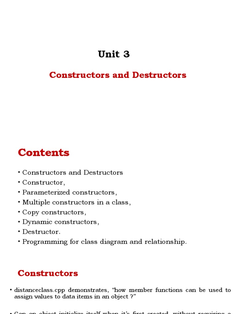 Unit 3 Constructors And Destructors Pdf Programming Constructor Object Oriented Programming