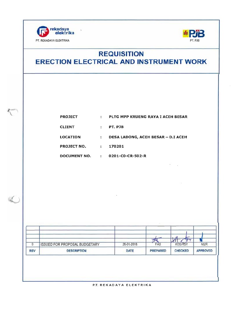 0201-CO-CR-502-R Requisition Erection Electrical and Instrument Work | PDF