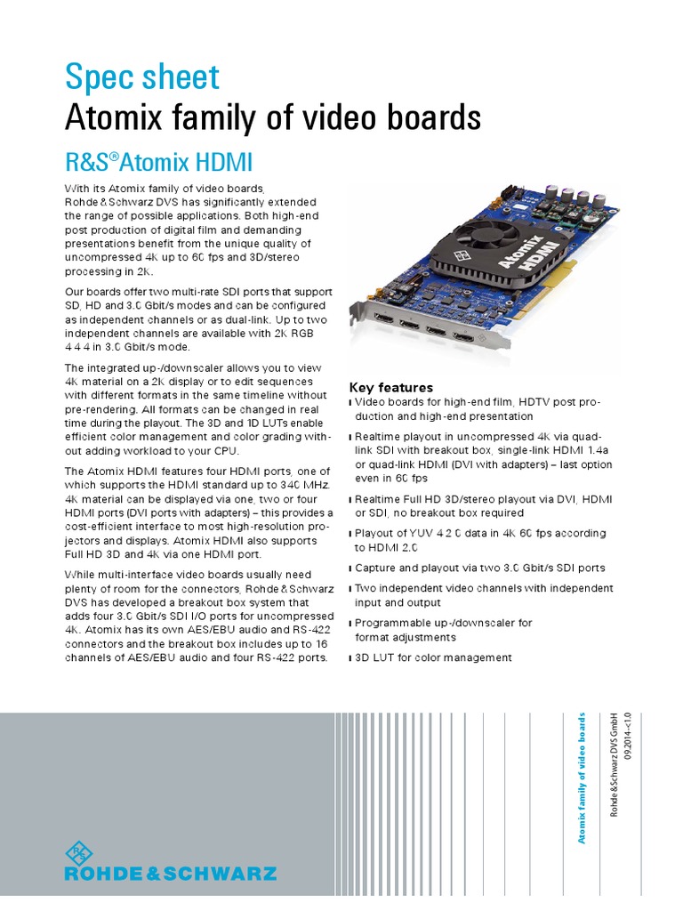 Atomix Family of Video Boards: Spec Sheet | PDF | Hdmi | High Definition Television