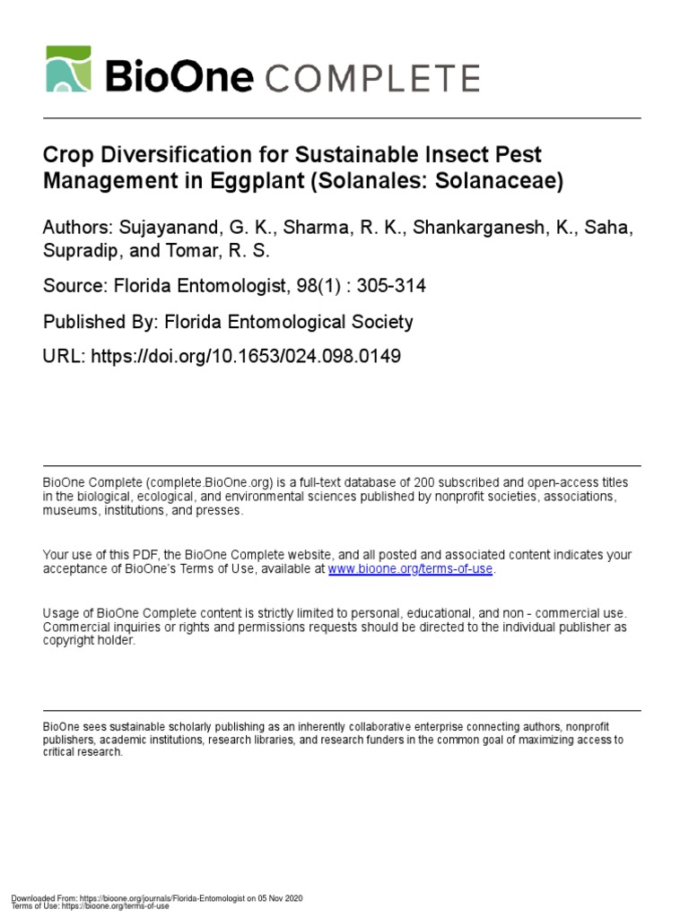 Crop Diversification For Sustainable Insect Pest Management in Eggplant ...