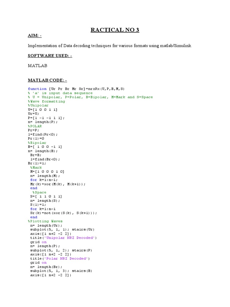 Ractical No 3: Implementation of Data Decoding Techniques For Various ...