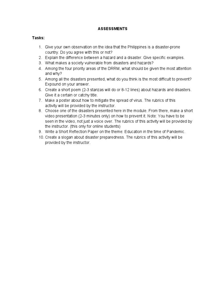 Assessment CWTS 1 MODULE 3 - Disaster Risk Reduction | PDF