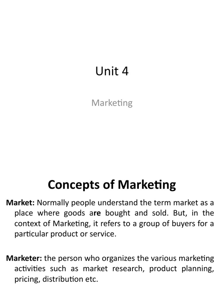 Unit 4: Marketing | PDF | Sales | Market (Economics)