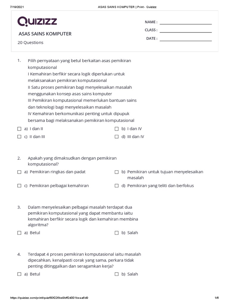 Soalan ASK Bab 1 | PDF