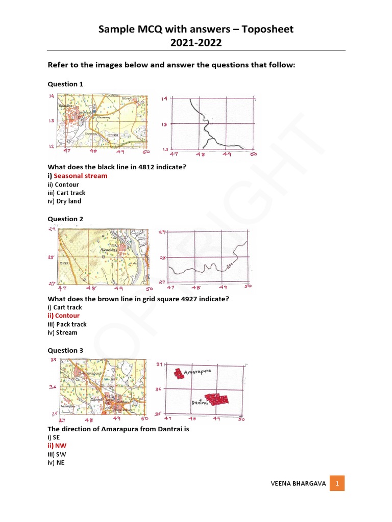 10oct2021 - WITH ANSWERS - CRT - Sample MCQ Toposheet - Q1-Q36 | PDF | Geography | Physical ...