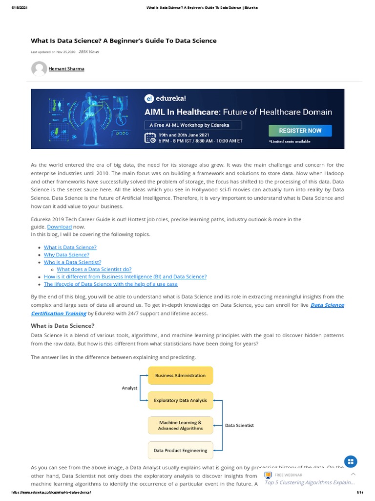 What Is Data Science A Beginners Guide To Data Science Edureka Pdf Analytics Machine
