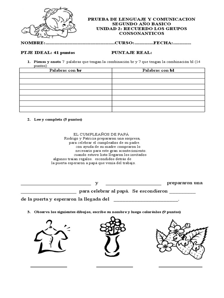 Prueba de Lenguaje y Comunicacion Grupos Consonanticos | PDF