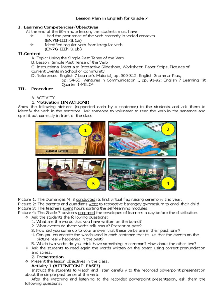 Lesson Plan in English For Grade 7 I. Learning Competencies/Objectives ...